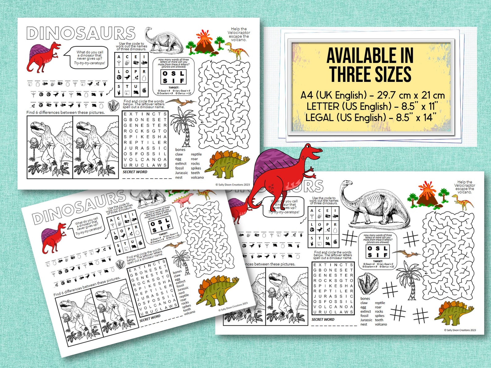 DINOSAURS Printable, Puzzle Place Mat, Crossword Puzzles, Dinosaur ...