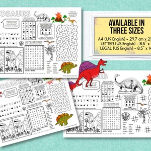 DINOSAURS Printable, Puzzle Place Mat, Crossword Puzzles, Dinosaur ...