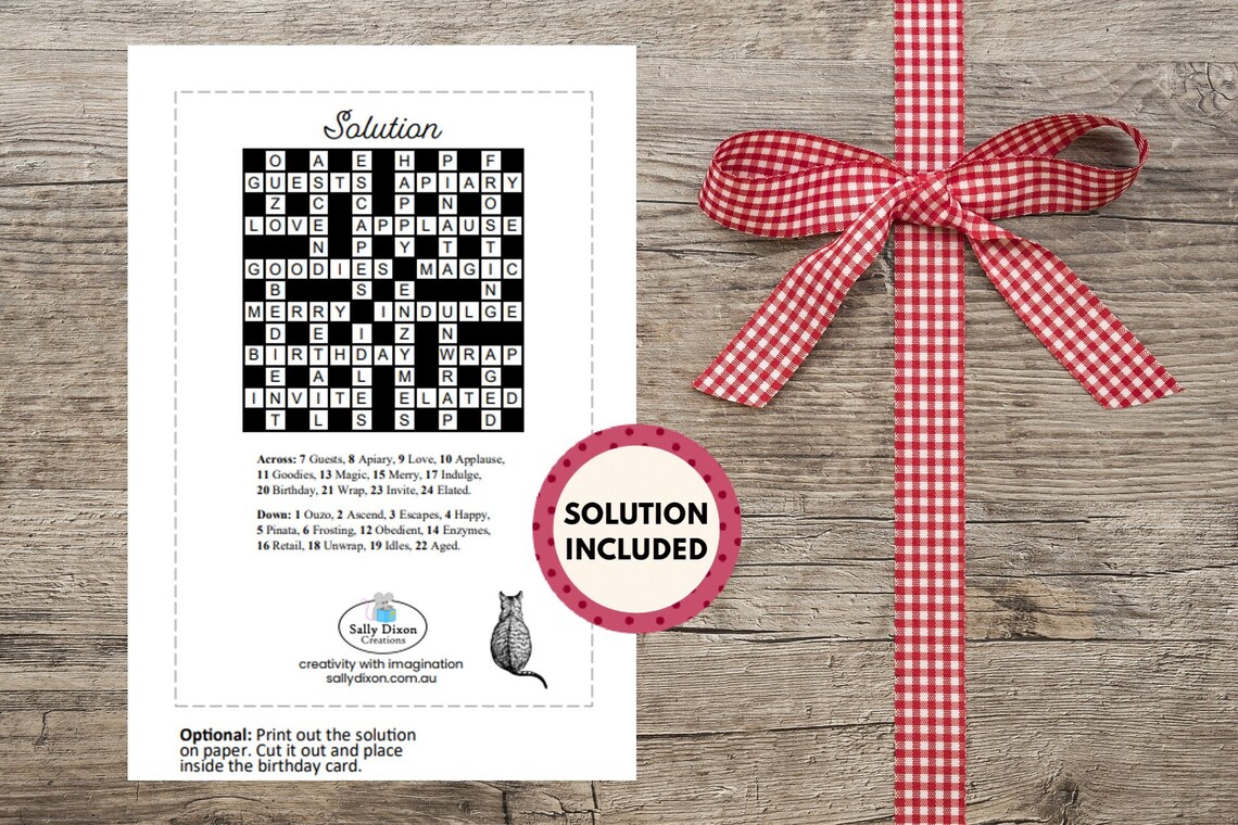 CROSSWORD Printable Card Happy Birthday Card PDF Digital - Etsy
