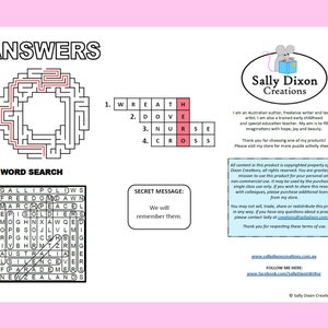 ANZAC DAY, Puzzle Sheet, Puzzle Placemat, Printable Activity Sheet, PDF ...