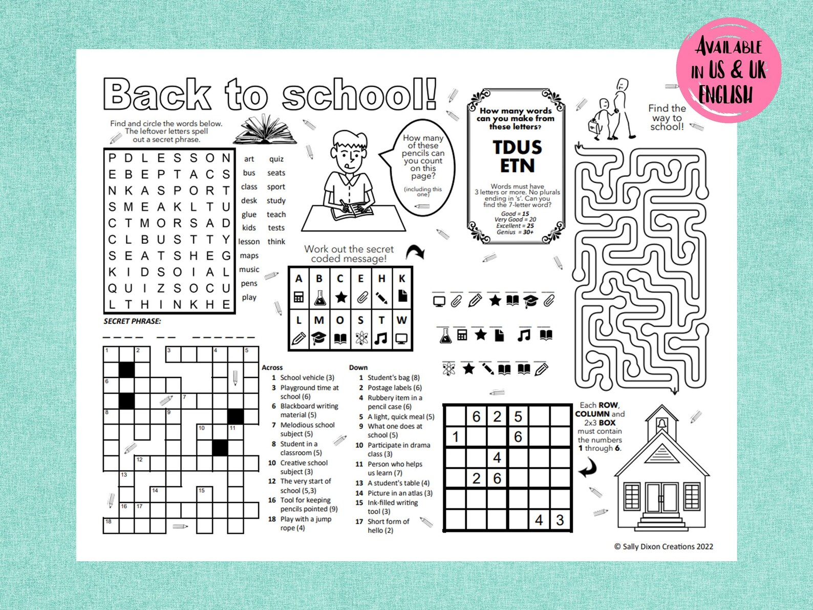 Back to School Puzzle Sheet, Digital Download, Printable Puzzle Sheet ...