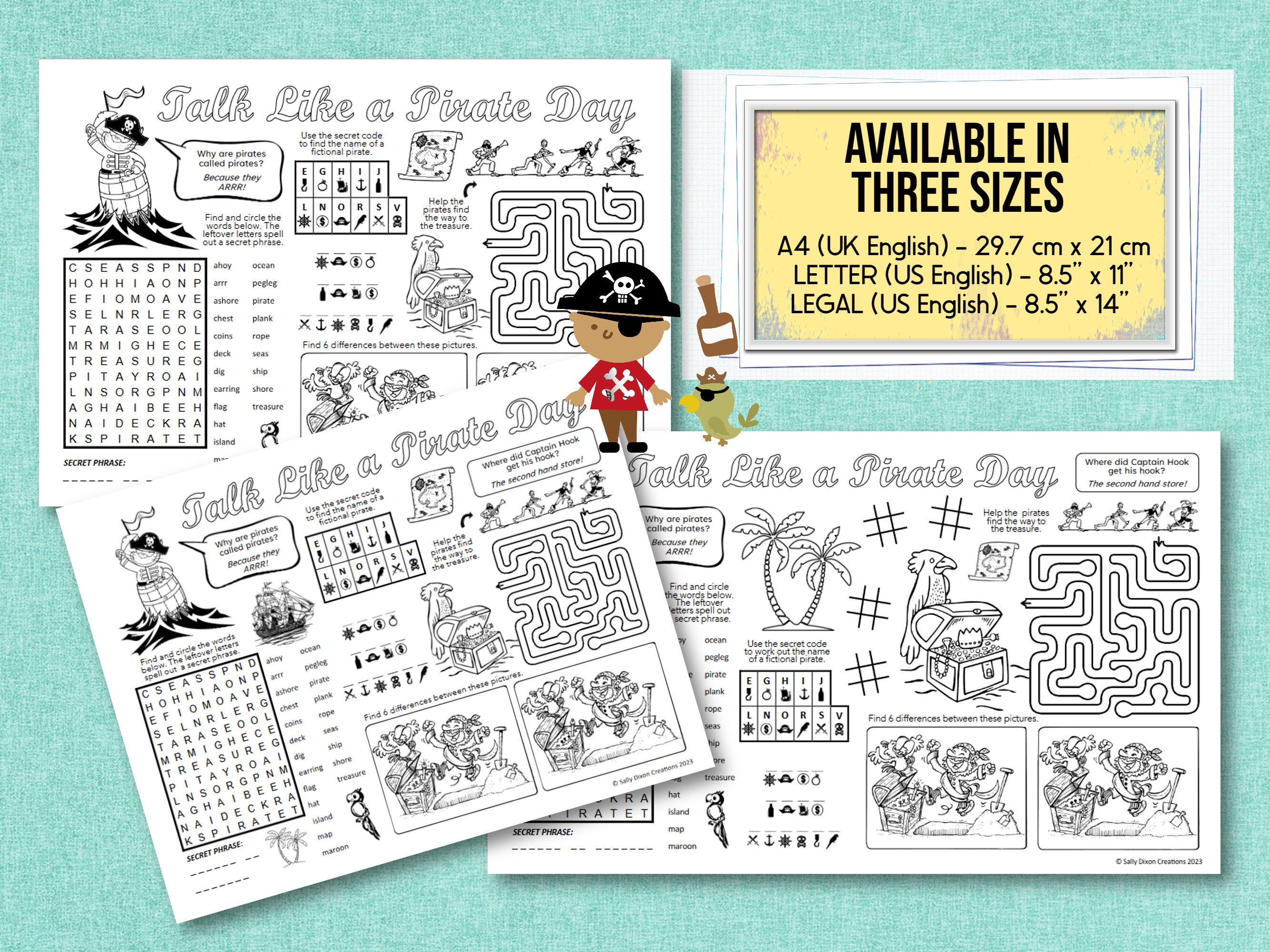 PIRATES Puzzle Place Mat, Talk Like a Pirate Day Printable, Crossword ...