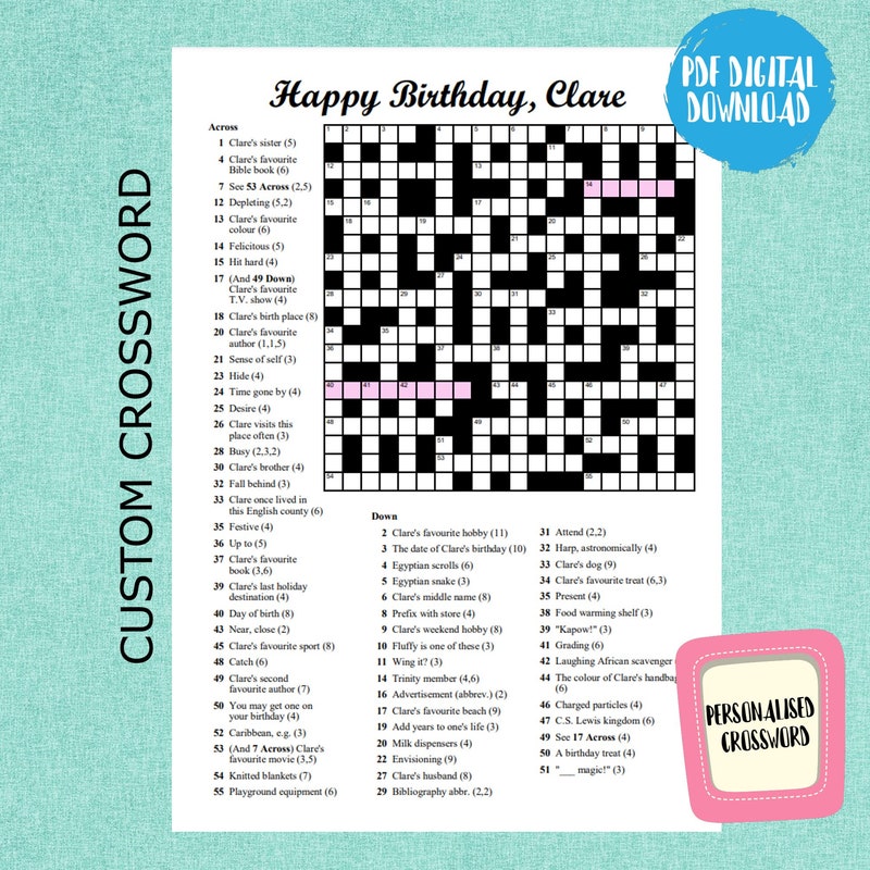 Custom Crossword Puzzle - Etsy