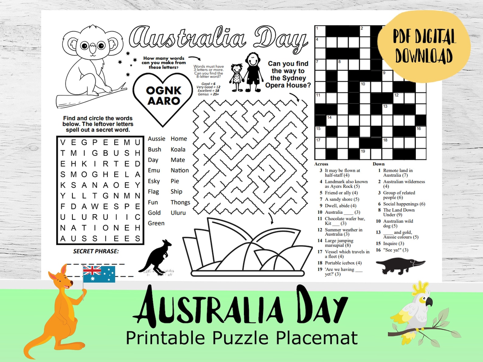 Australia Day Puzzle Placemat: Kids Activity Sheet (PDF Digital ...