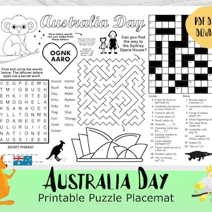 Australia Day Puzzle Placemat: Kids Activity Sheet (PDF Digital ...