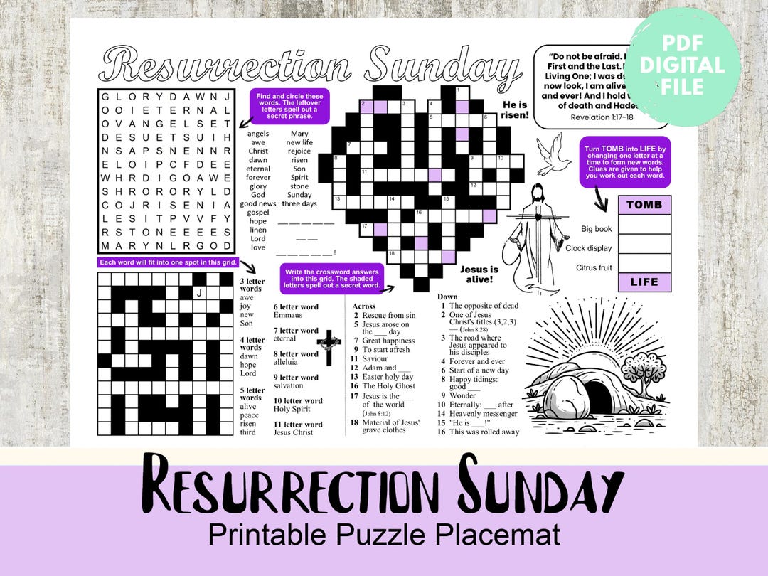 RESURRECTION SUNDAY Printable, Easter Puzzle Placemat, Crossword ...