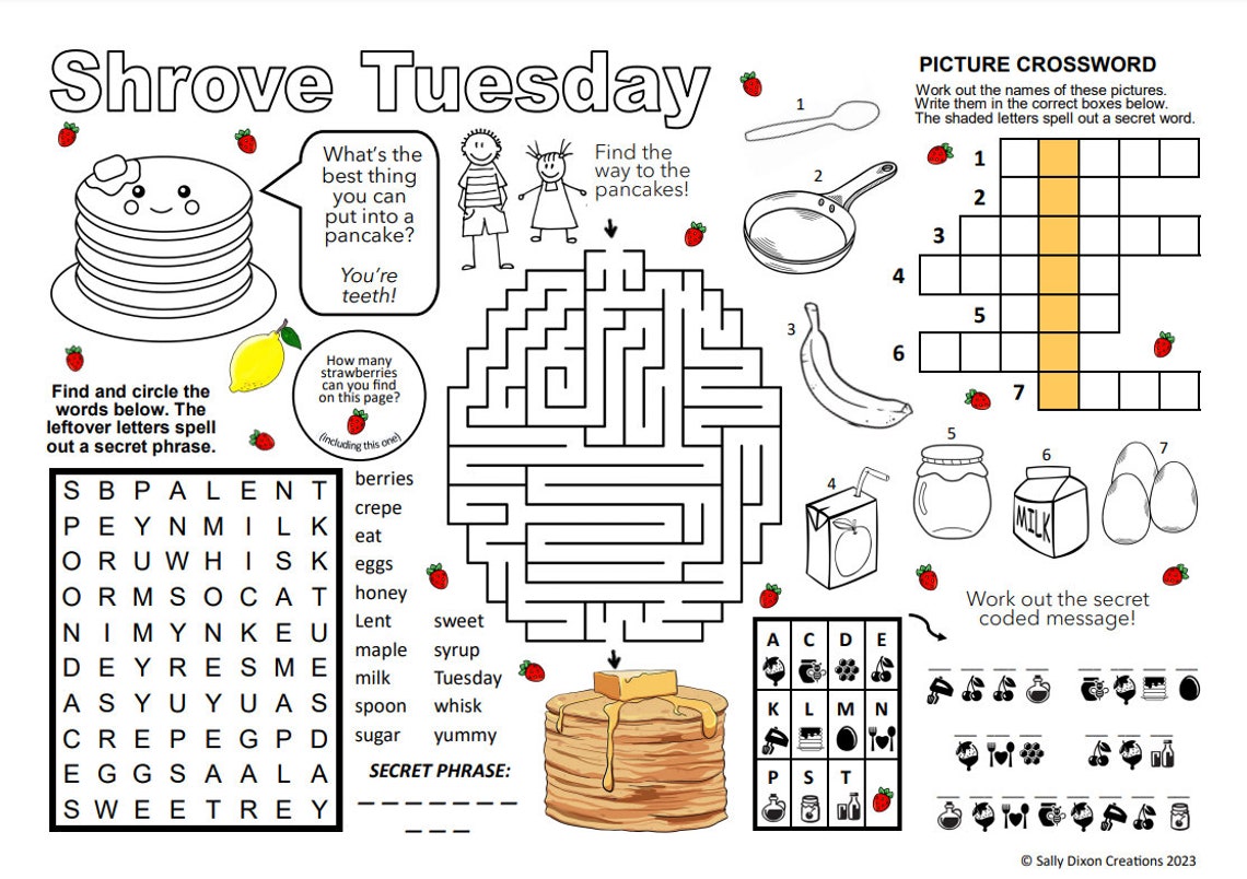 Shrove Tuesday, Pancake Day, Puzzle Sheet, Digital Download, Printable ...