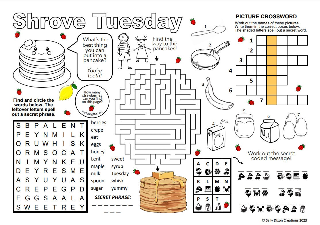 Shrove Tuesday, Pancake Day, Puzzle Sheet, Digital Download, Printable ...