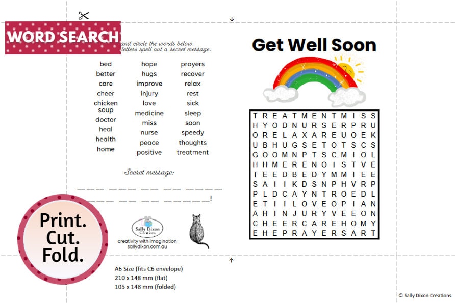 Get Well Soon Card Word Search Puzzle Printable Pdf Digital Download