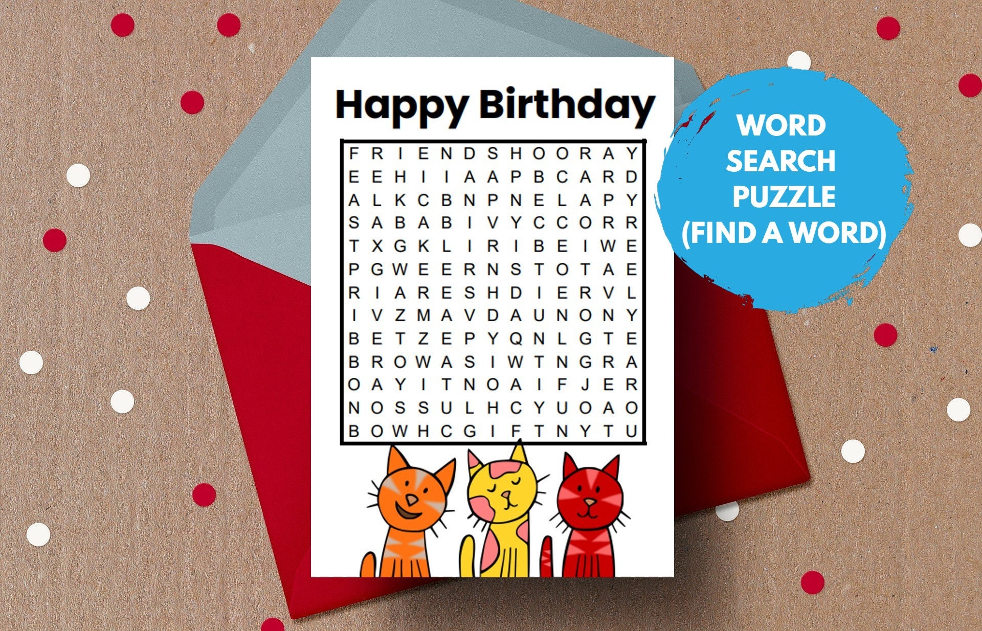 Printable Birthday Card WORD SEARCH Puzzle PDF Download - Etsy