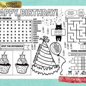 Happy Birthday Puzzle Placemat: Kids Activity Sheet (PDF Digital ...