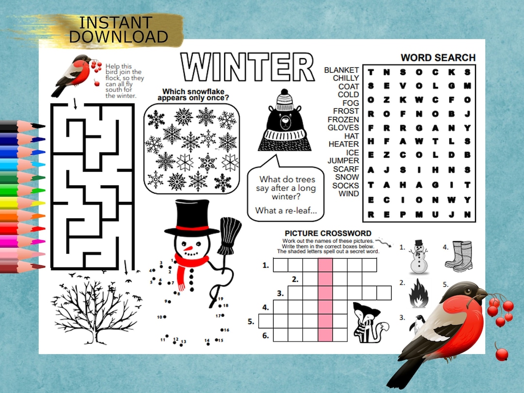 WINTER SEASON, Puzzle Placemat, PDF, Crossword Puzzles, Activity Sheet ...