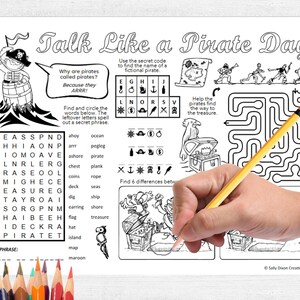 PIRATES Puzzle Place Mat, Talk Like a Pirate Day Printable, Crossword ...