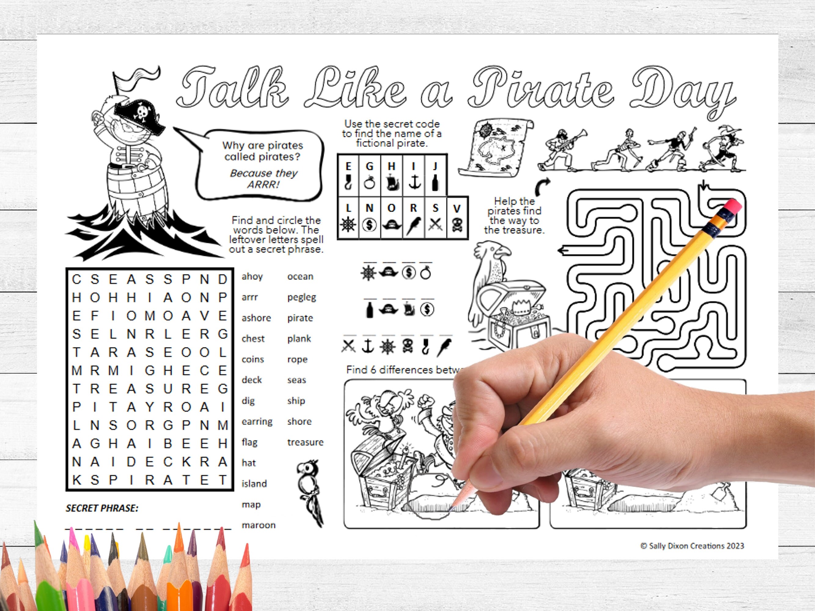 PIRATES Puzzle Place Mat, Talk Like a Pirate Day Printable, Crossword ...
