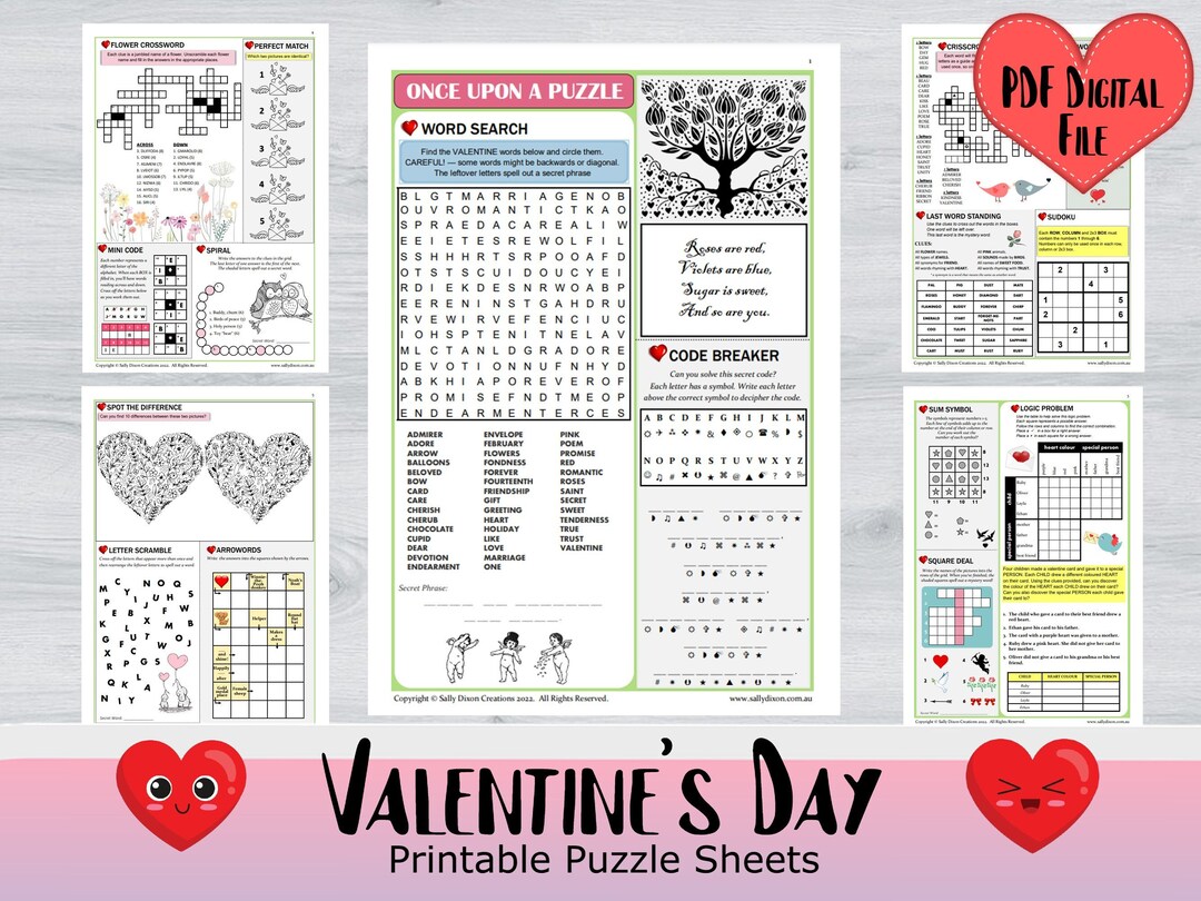 VALENTINE'S DAY Puzzle Sheet Set, PDF, Crossword Puzzles, Activity ...