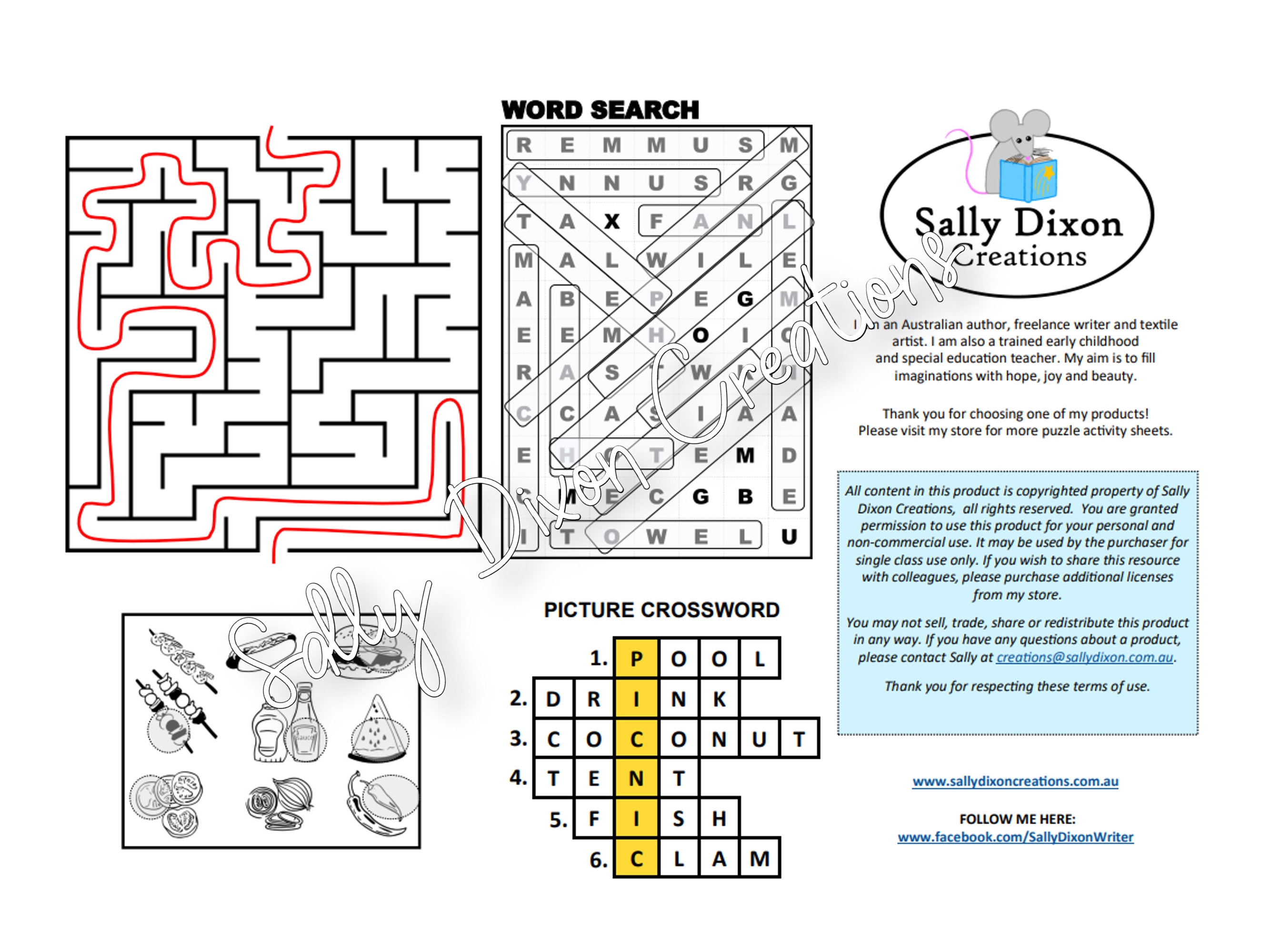 Summer Puzzle Placemat: Kids Activity Sheet, Printable (PDF Digital ...