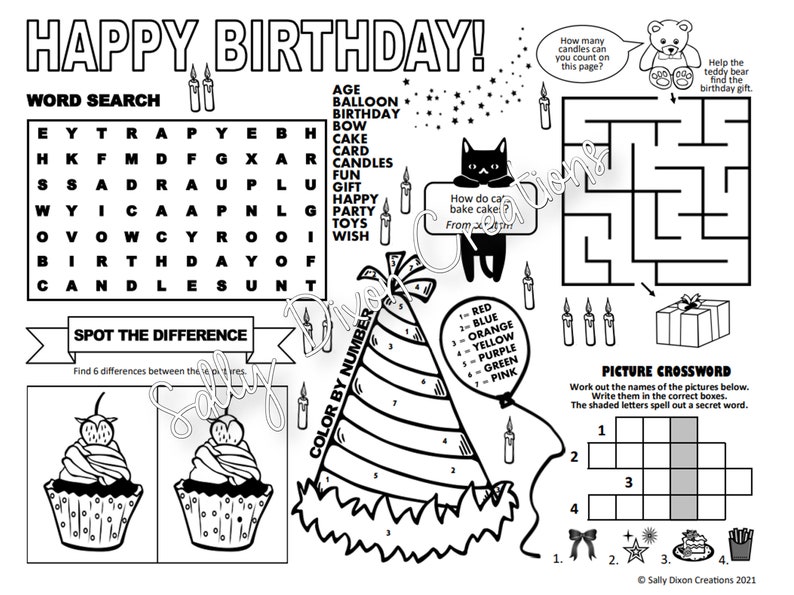 Happy Birthday Puzzle Placemat: Kids Activity Sheet (PDF Digital ...