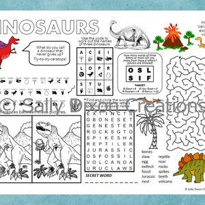 DINOSAURS Printable, Puzzle Place Mat, Crossword Puzzles, Dinosaur ...