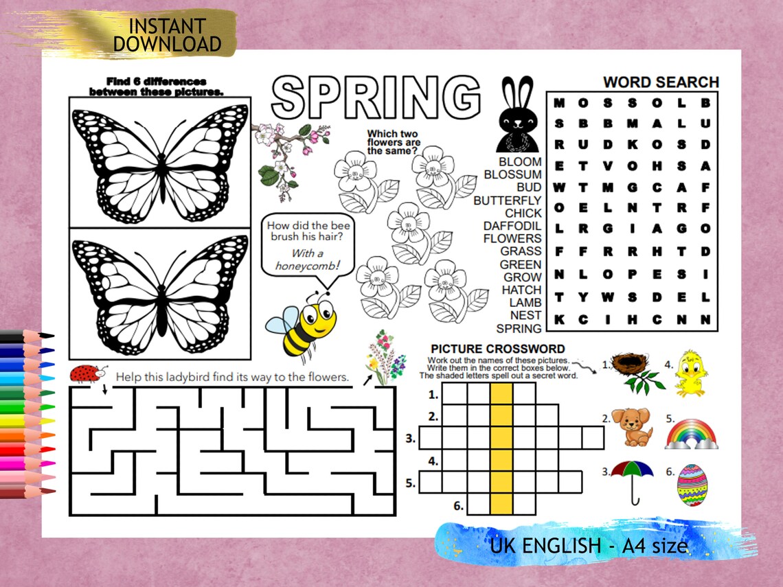 SPRING SEASON, Puzzle Placemat, PDF, Crossword Puzzles, Activity Sheet ...
