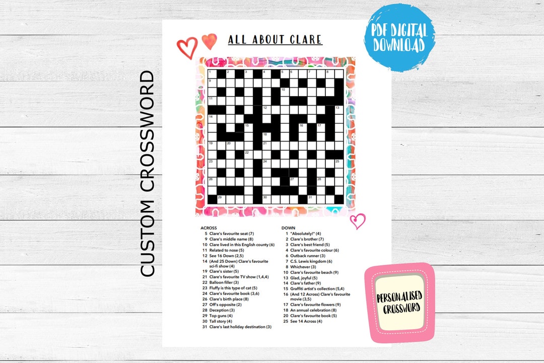 Printable CUSTOM CROSSWORD Puzzle, Digital, Birthday Gift, PDF ...