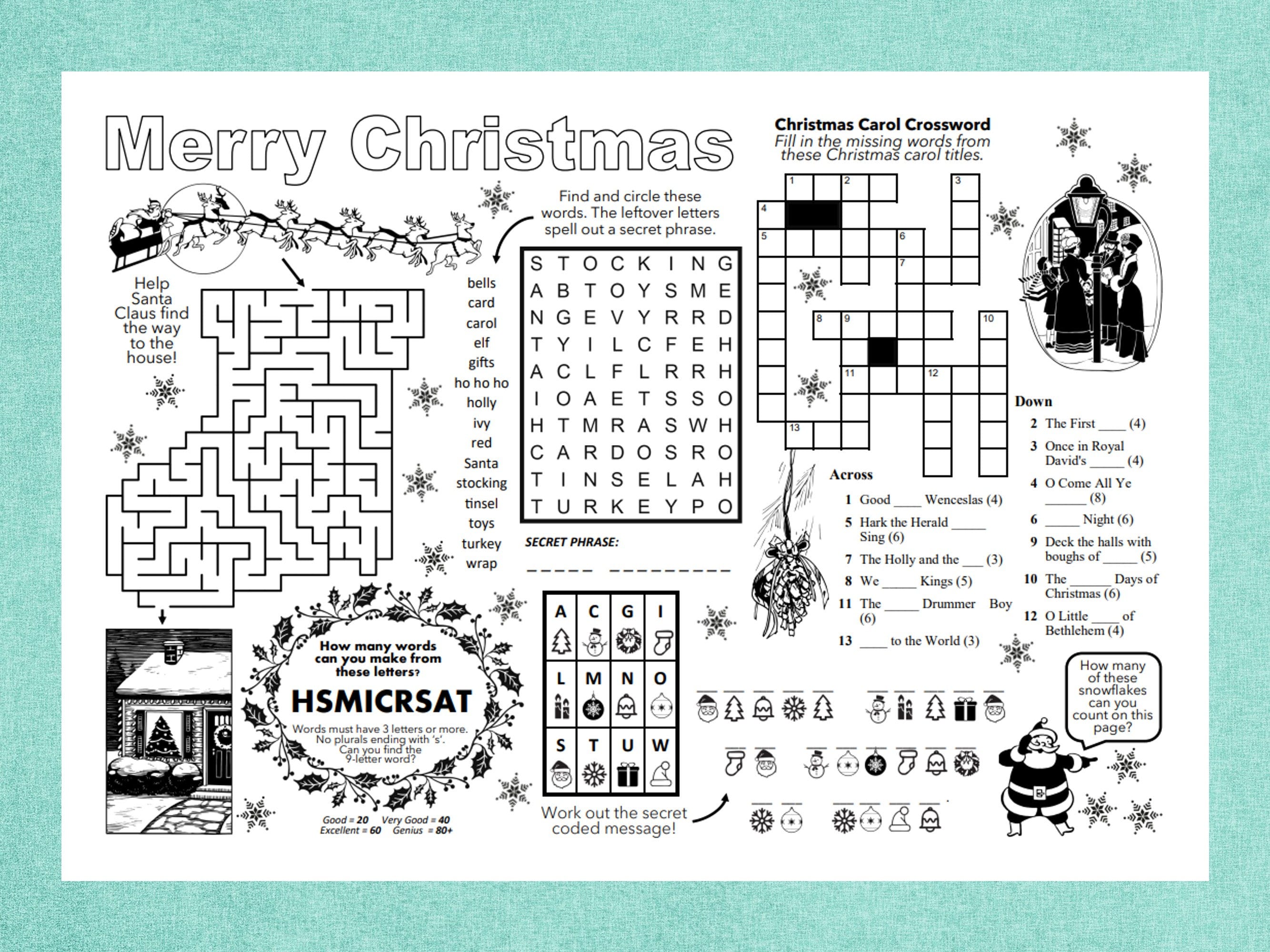 Christmas Puzzle Placemat: Kids Activity Sheet (PDF Digital Download ...