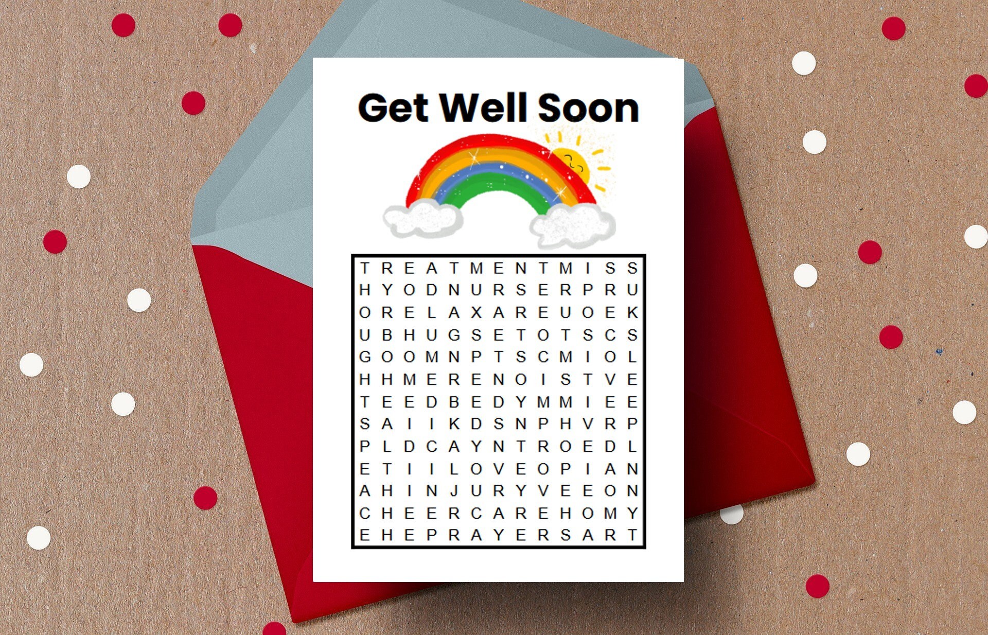 Get Well Soon Card: Word Search Puzzle, Printable (PDF Digital Download ...