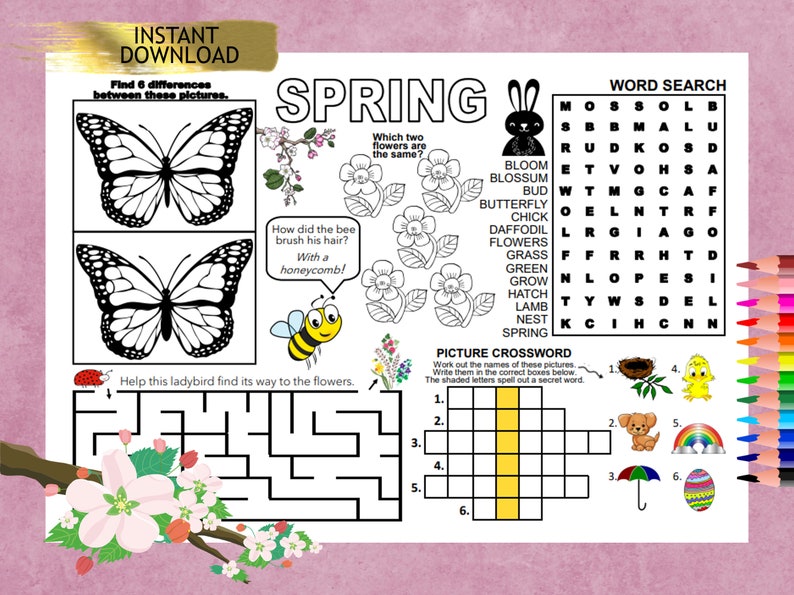 SPRING SEASON, Puzzle Placemat, PDF, Crossword Puzzles, Activity Sheet ...
