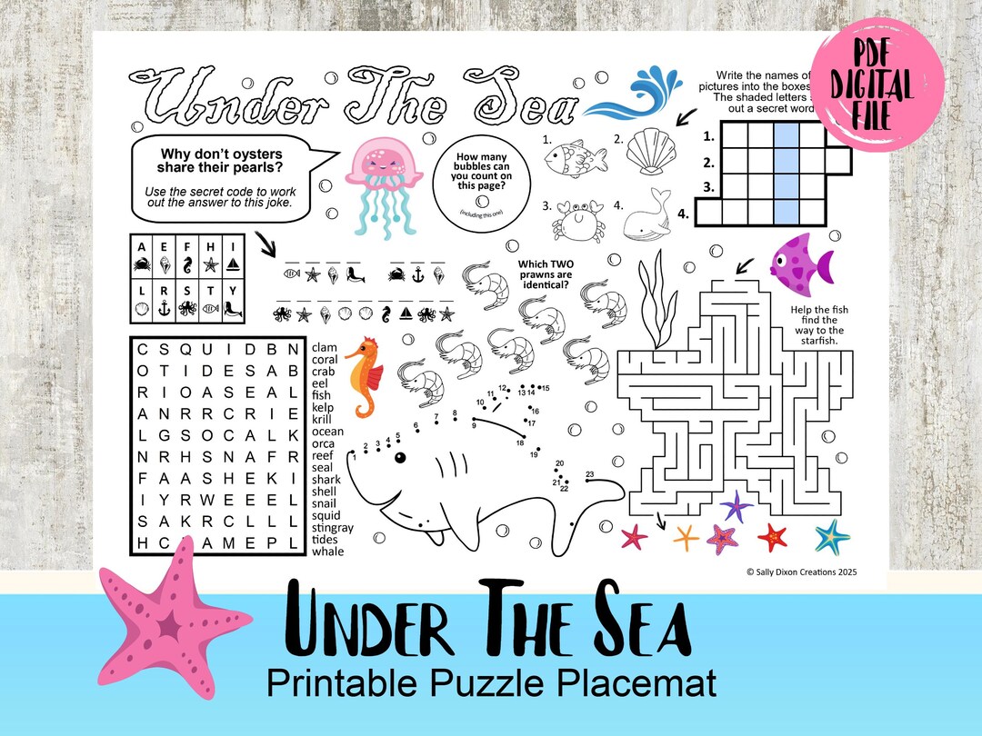 Under the Sea Puzzle Sheet, Digital Download, Printable Puzzle Sheet ...