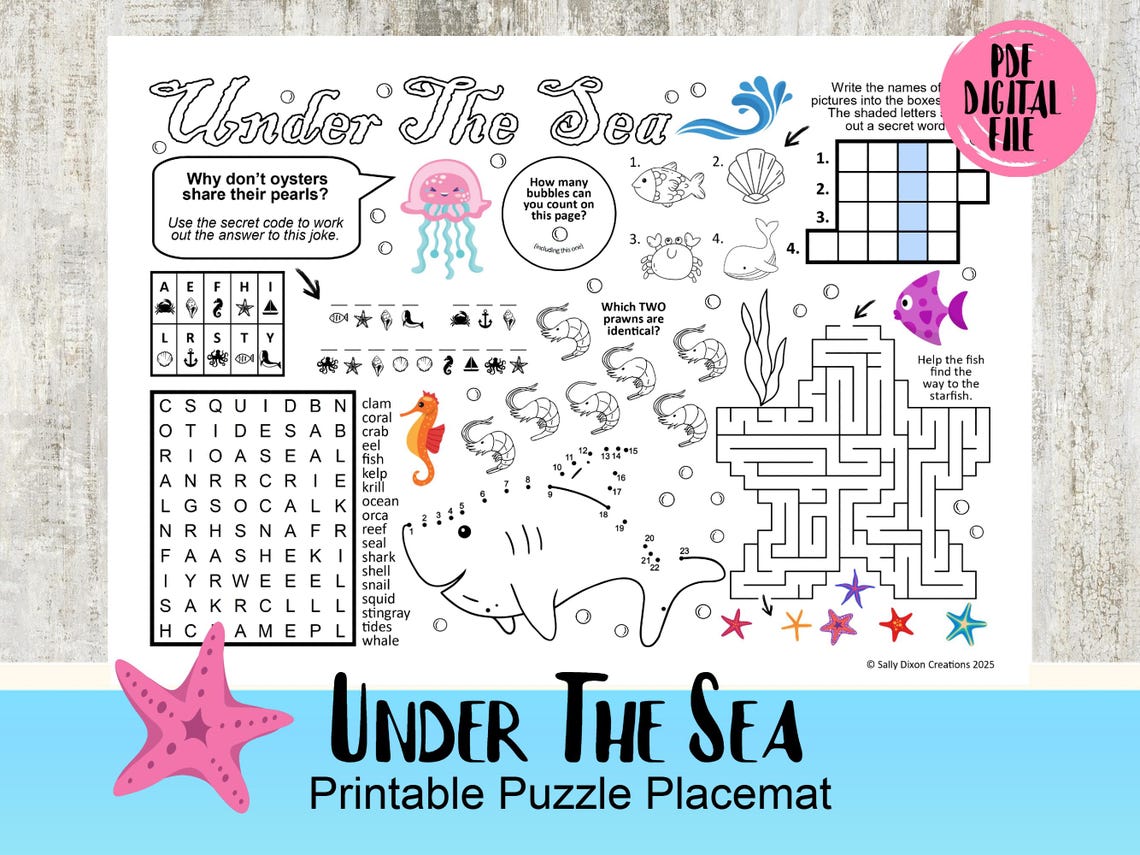 Under the Sea Puzzle Place Mat: Printable Kids Activity Sheet (PDF ...