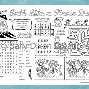 PIRATES Puzzle Place Mat, Talk Like a Pirate Day Printable, Crossword ...