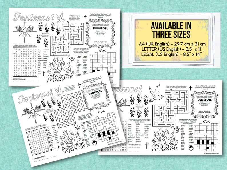 Pentecost Puzzle Placemat: Christian Activity Sheet (PDF Digital ...