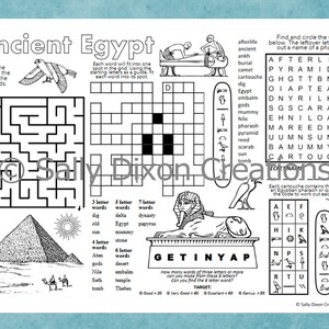 ANCIENT EGYPT Printable, Puzzle Place Mat, Crossword Puzzles, Egyptian ...
