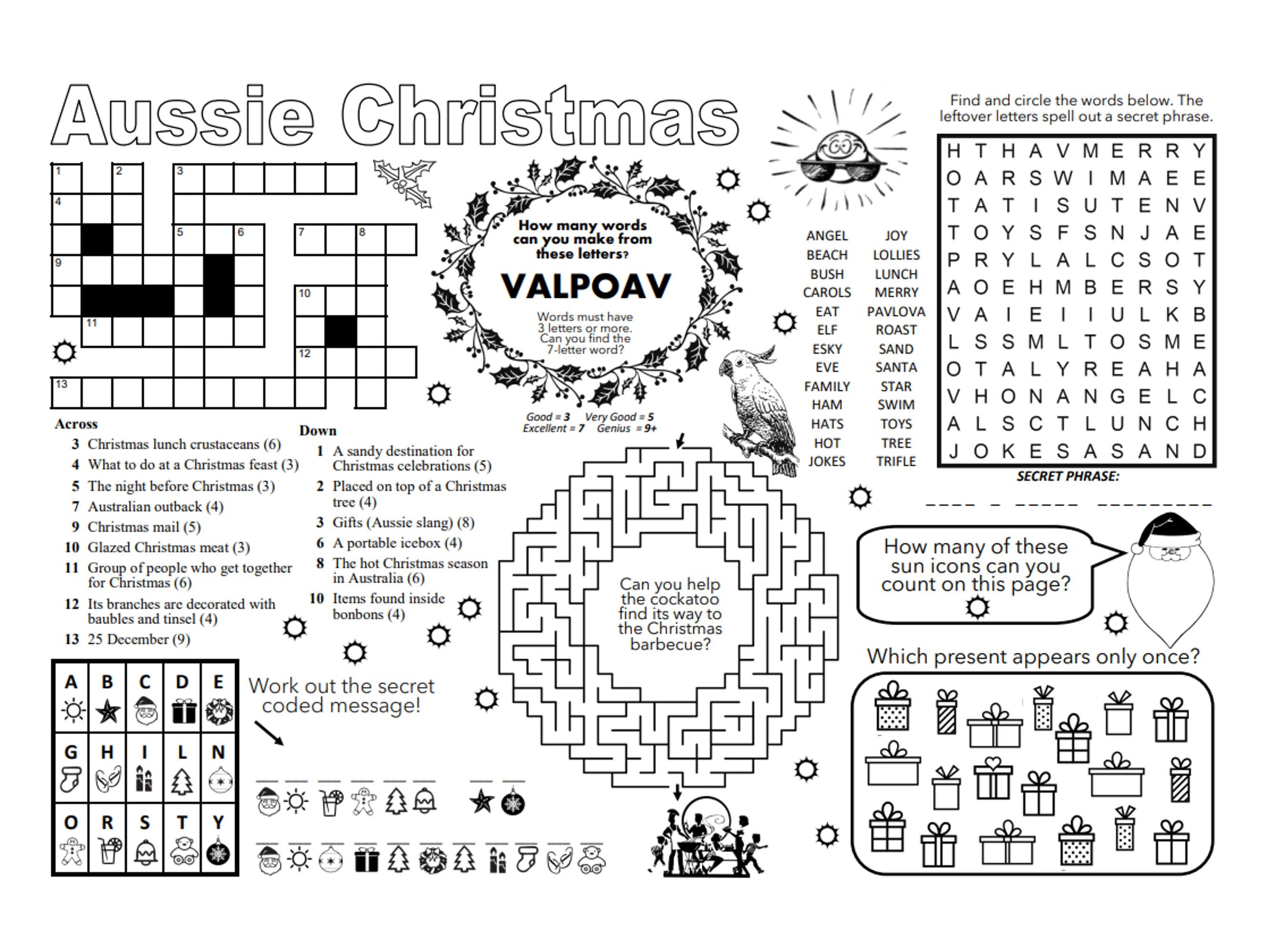 AUSSIE CHRISTMAS Puzzle Placemat, PDF, Crossword Puzzles, Activity ...