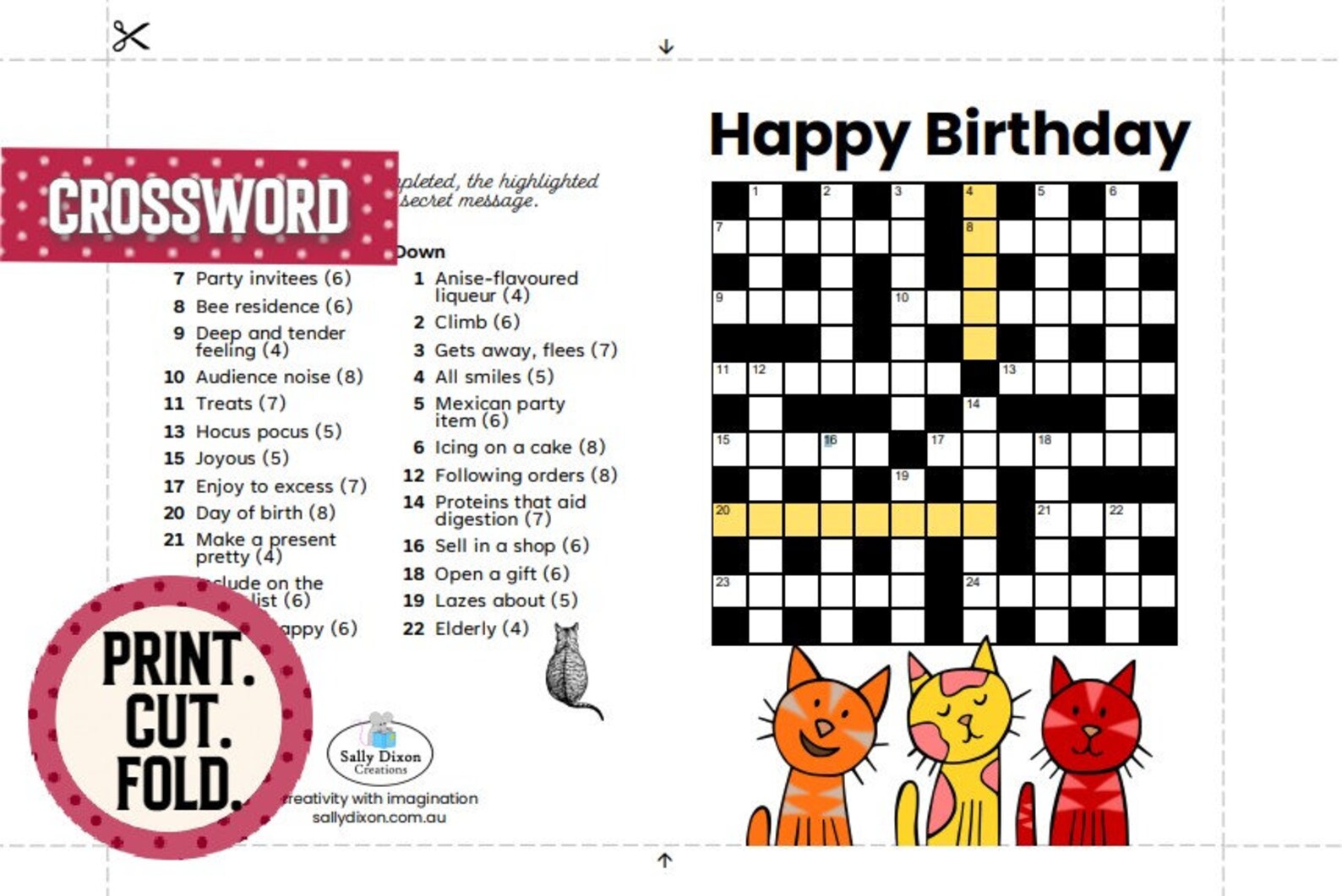 CROSSWORD Printable Card, Happy Birthday Card, PDF Digital Download ...