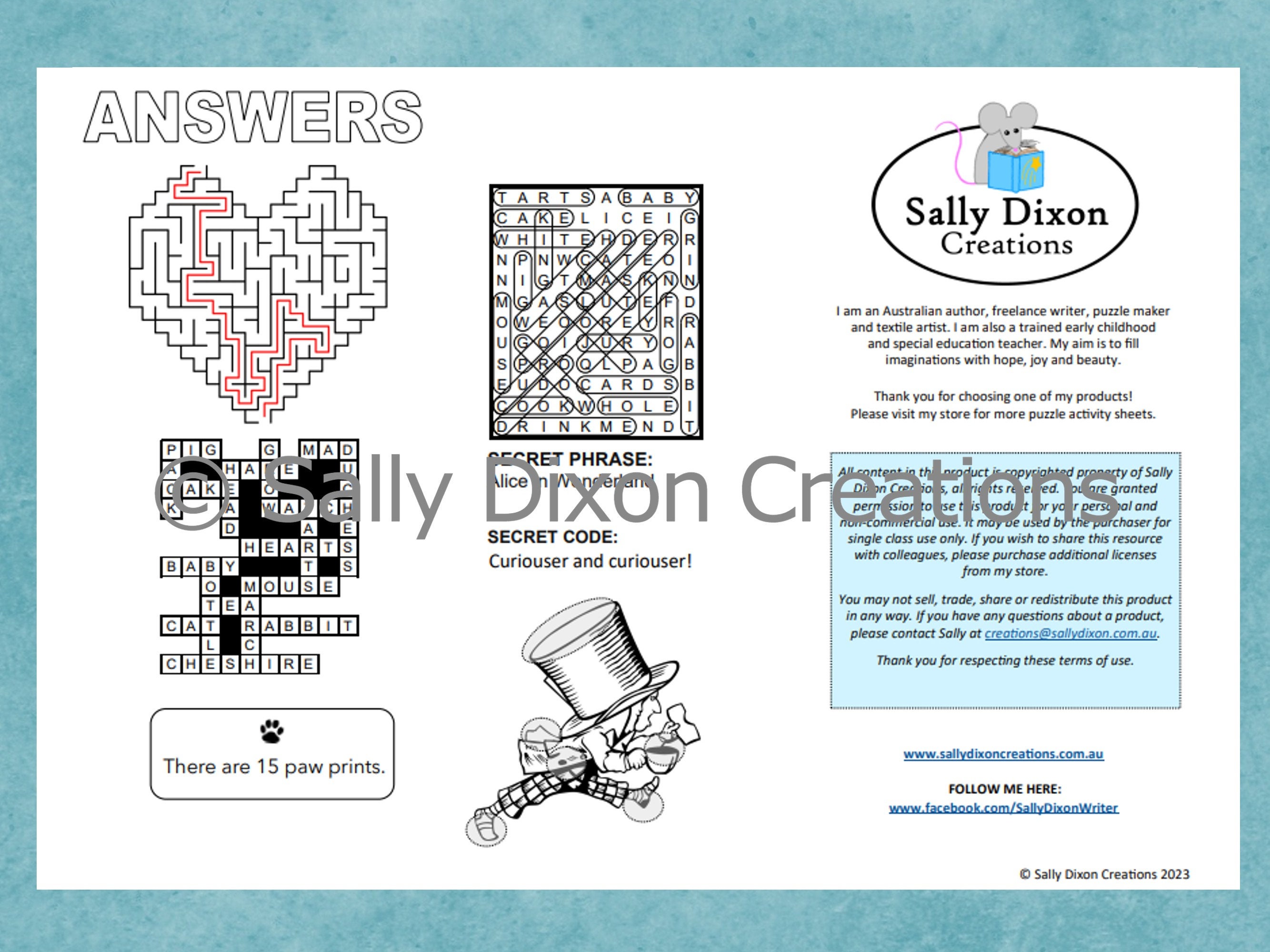 Alice in Wonderland Puzzle Placemat: Kids Activity Sheet (PDF Digital ...