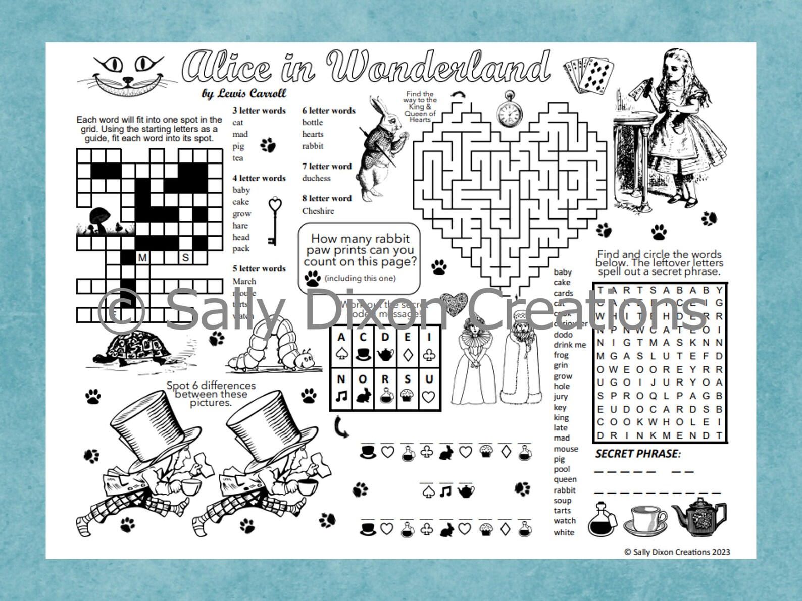 Alice in Wonderland Puzzle Placemat: Kids Activity Sheet (PDF Digital ...