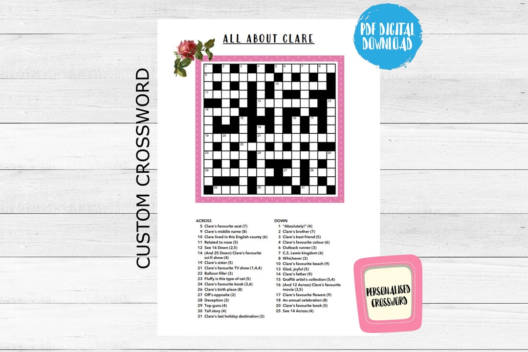 Printable CUSTOM CROSSWORD Puzzle, Digital, Birthday Gift, PDF ...