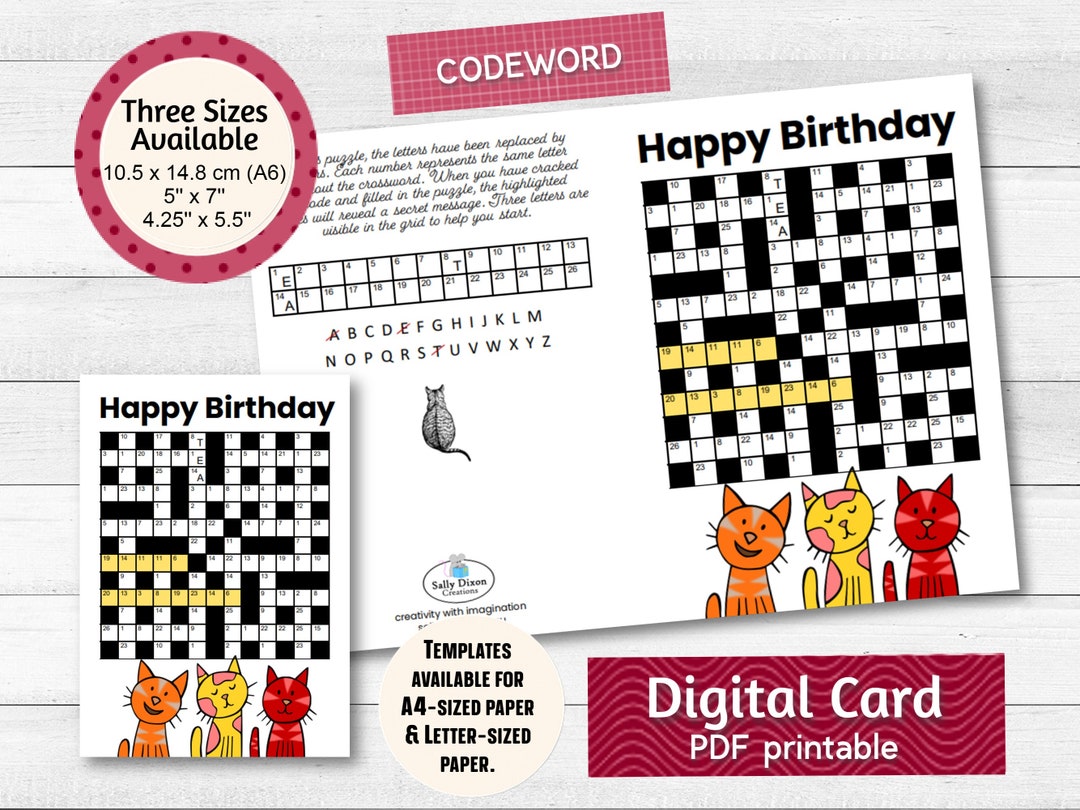 Code Word Puzzle Birthday Card: Printable Code Breaker (PDF Digital ...