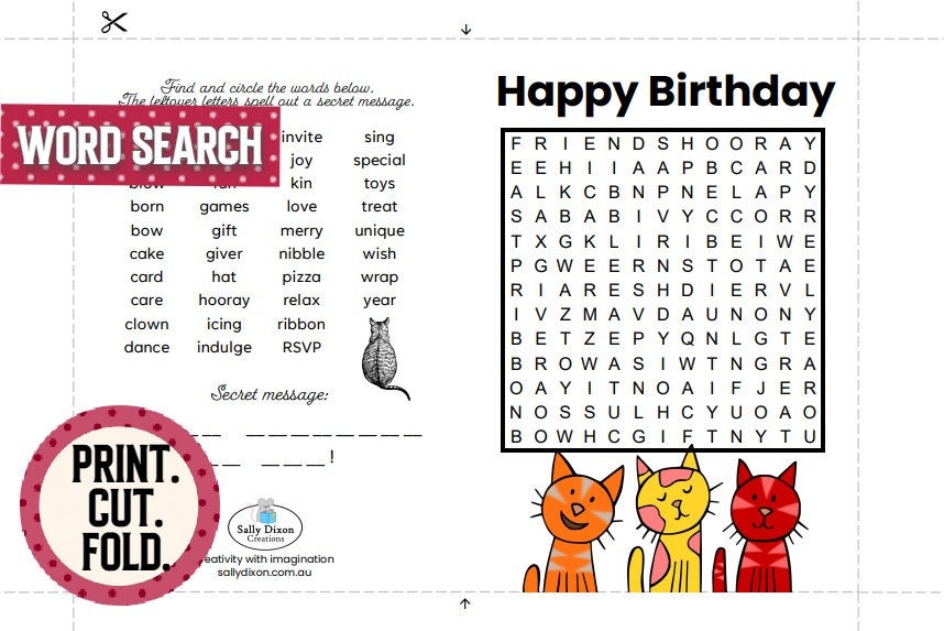 Printable Birthday Card - WORD SEARCH Puzzle - PDF Download - Etsy
