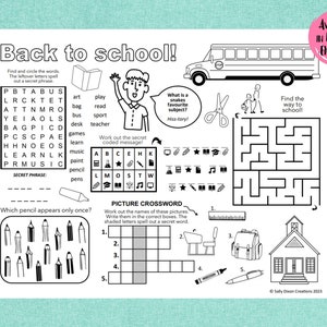 Back to School Puzzle Placemat: Kids Activity Sheets, Ages 7+ (PDF ...