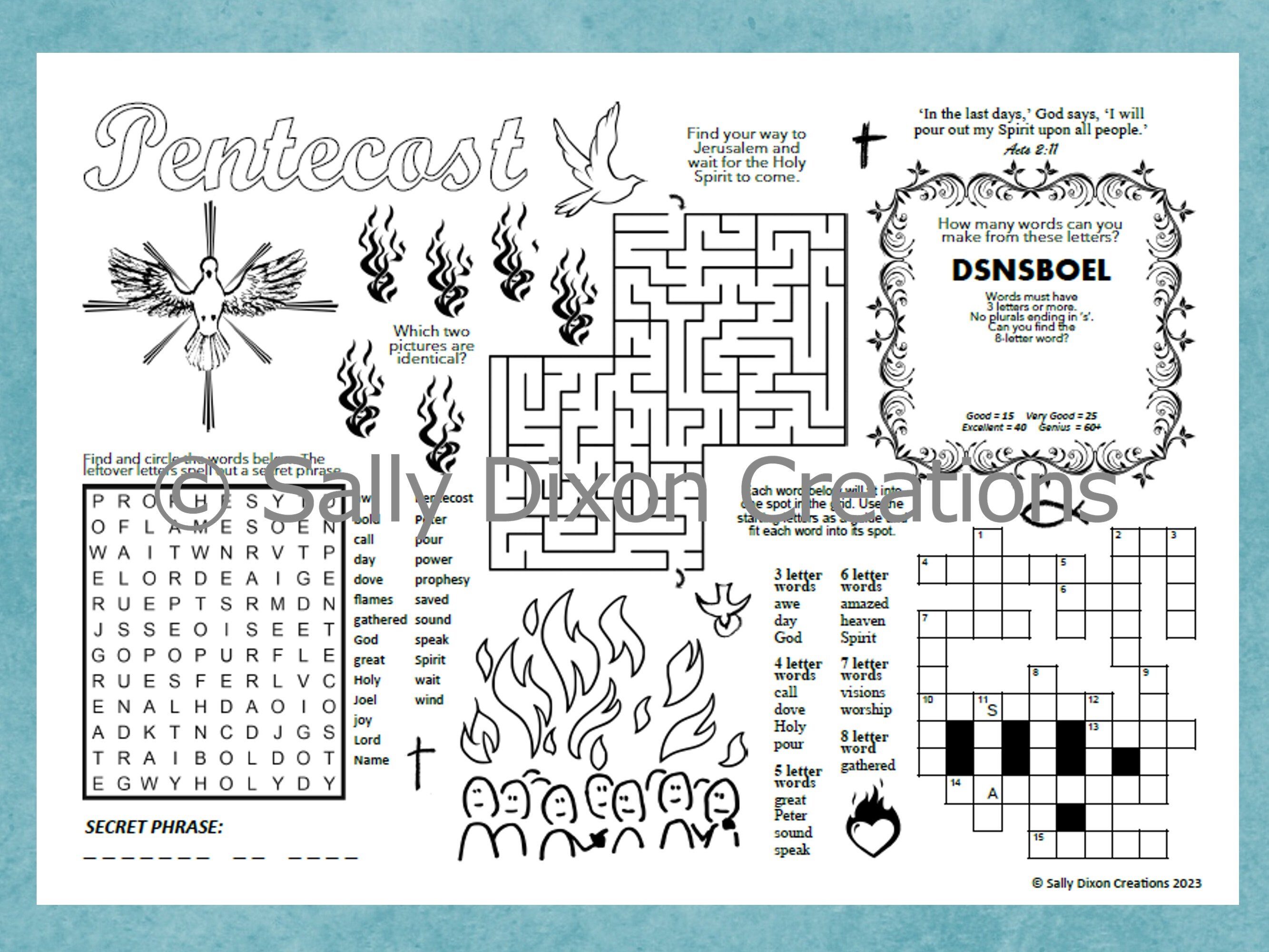 PENTECOST, Puzzle Sheet, Digital Download, Printable Puzzle Sheet, PDF ...