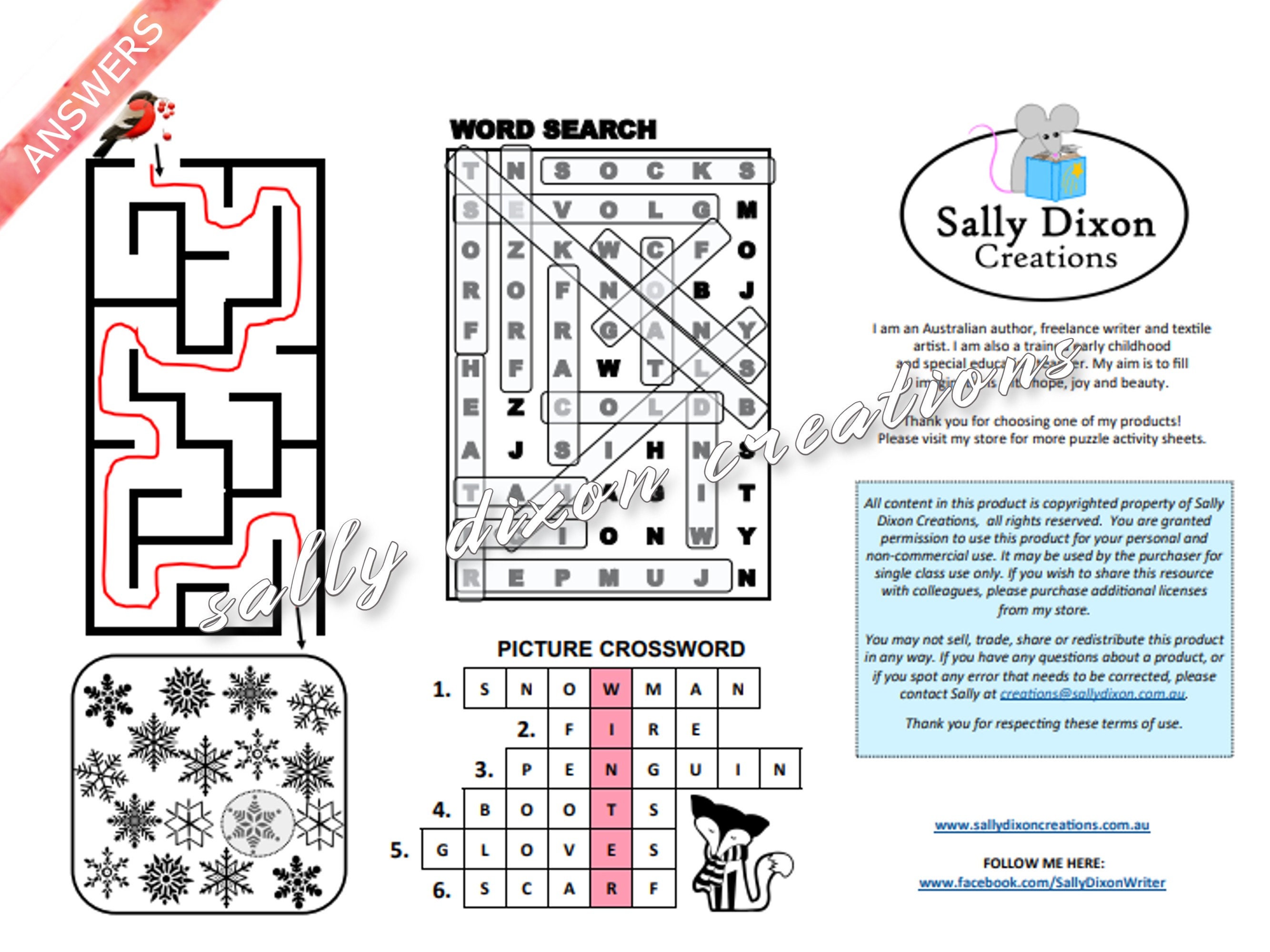 WINTER SEASON, Puzzle Placemat, PDF, Crossword Puzzles, Activity Sheet ...
