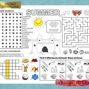 Summer Puzzle Placemat: Kids Activity Sheet, Printable (PDF Digital ...