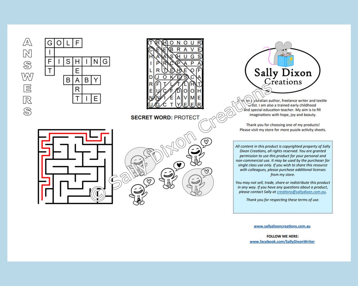 FATHER'S DAY, Puzzle Placemat, PDF Digital Download, Crossword Puzzles ...