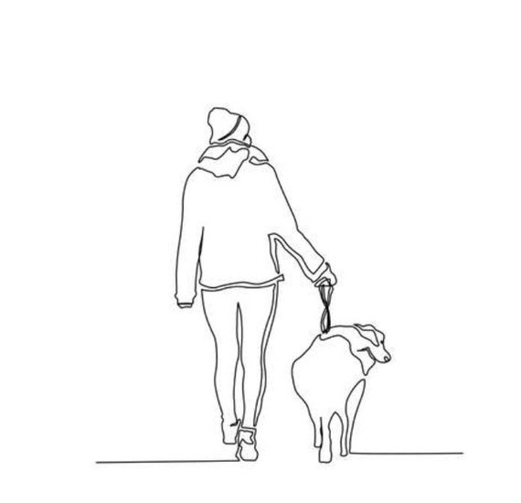 Continuous Line Drawing of Woman Walking With Her Dog - Etsy