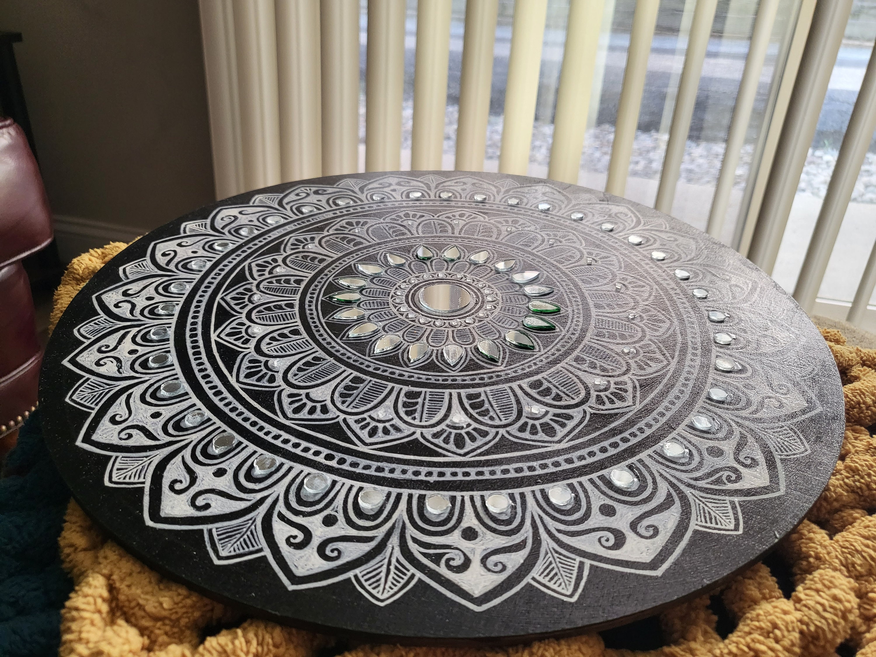 Mandala Art With Mirror Work on Wooden Canvas - Etsy