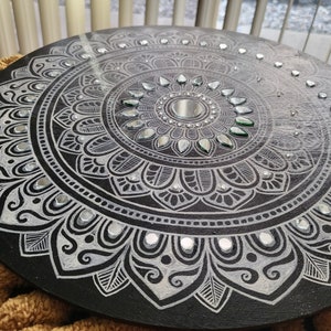 Mandala Art With Mirror Work on Wooden Canvas - Etsy