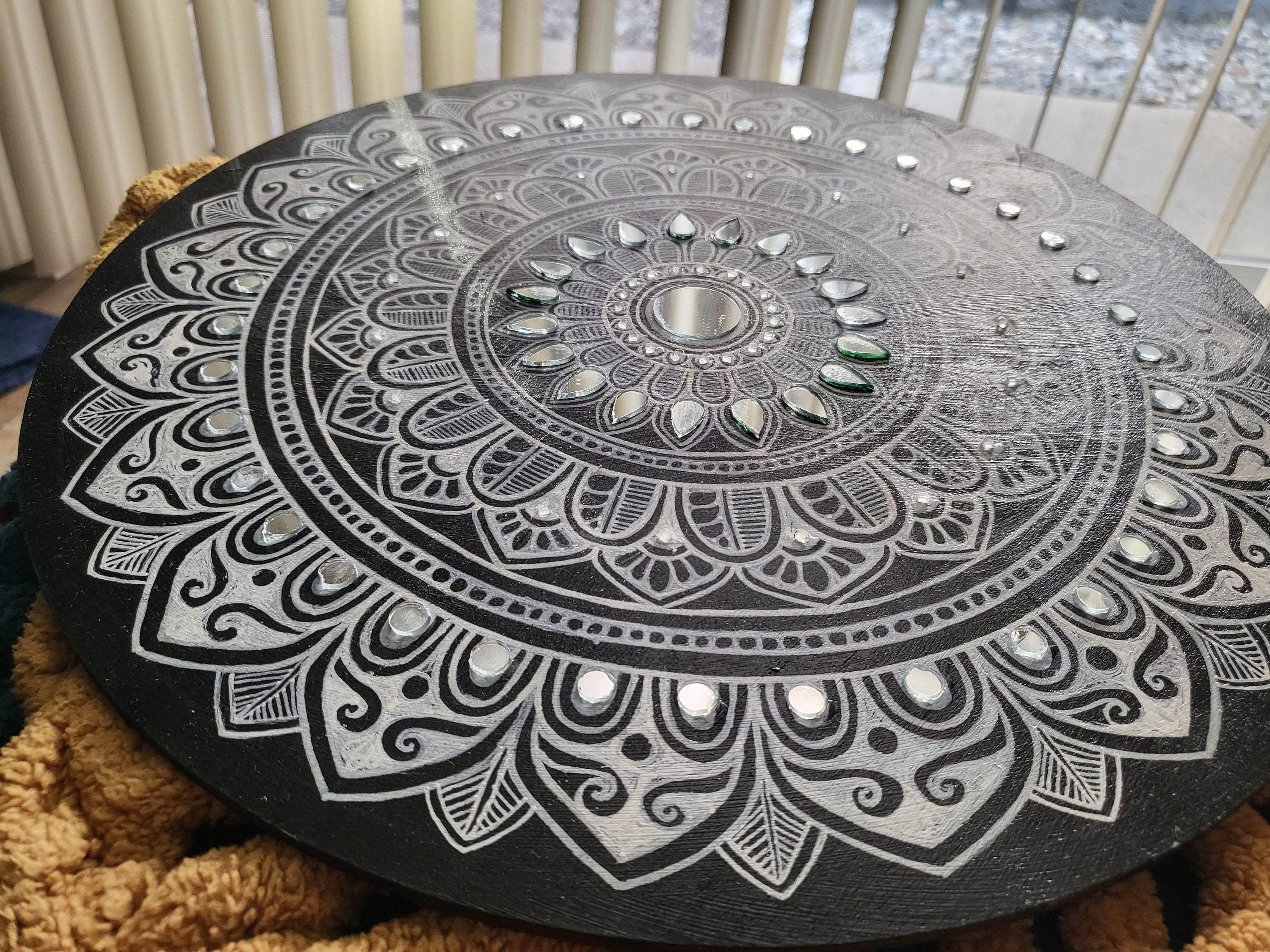 Mandala Art With Mirror Work on Wooden Canvas - Etsy