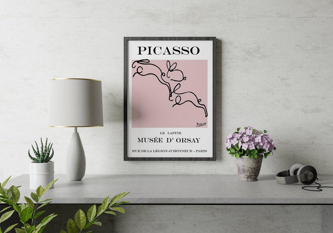 Picasso - Rabbit , Exhibition Vintage Line Art Poster, Minimalist Line ...