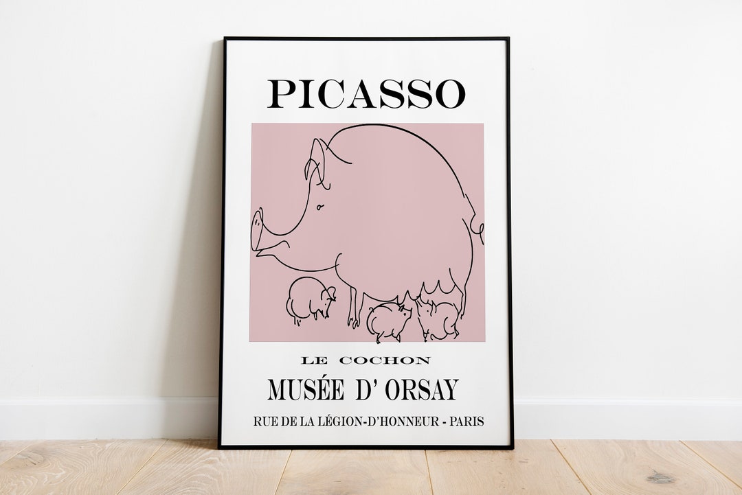 Picasso the Pigs, Exhibition Vintage Line Art Poster, Minimalist Line ...